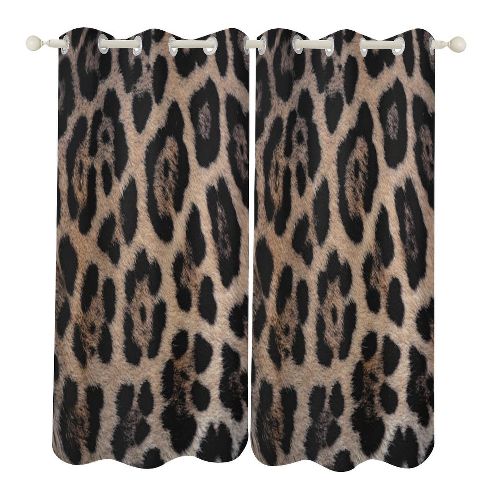 Brown Leopard Print Blackout Curtains Window Drapes Room Darkening ...