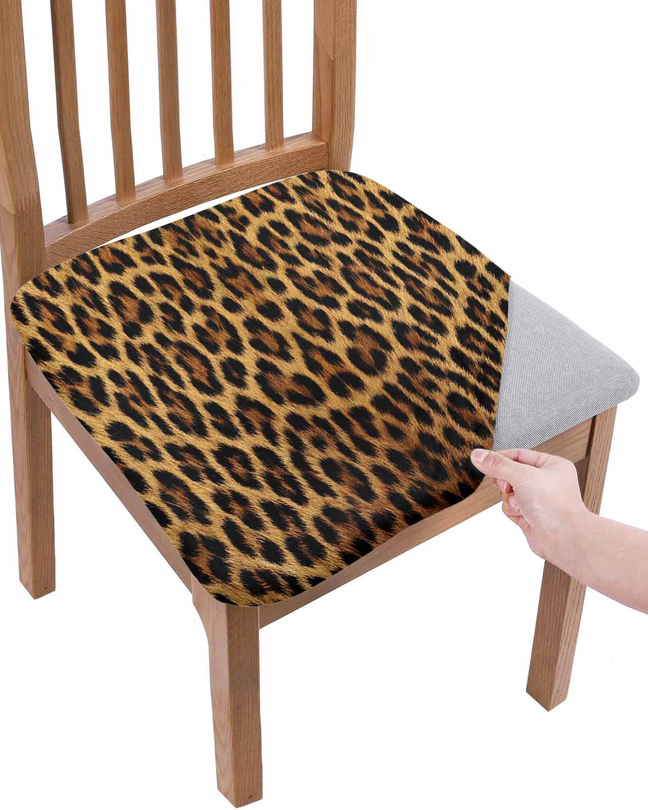 Brown Leopard Print Chair Seat Covers for Dining Room Stretch Chair ...