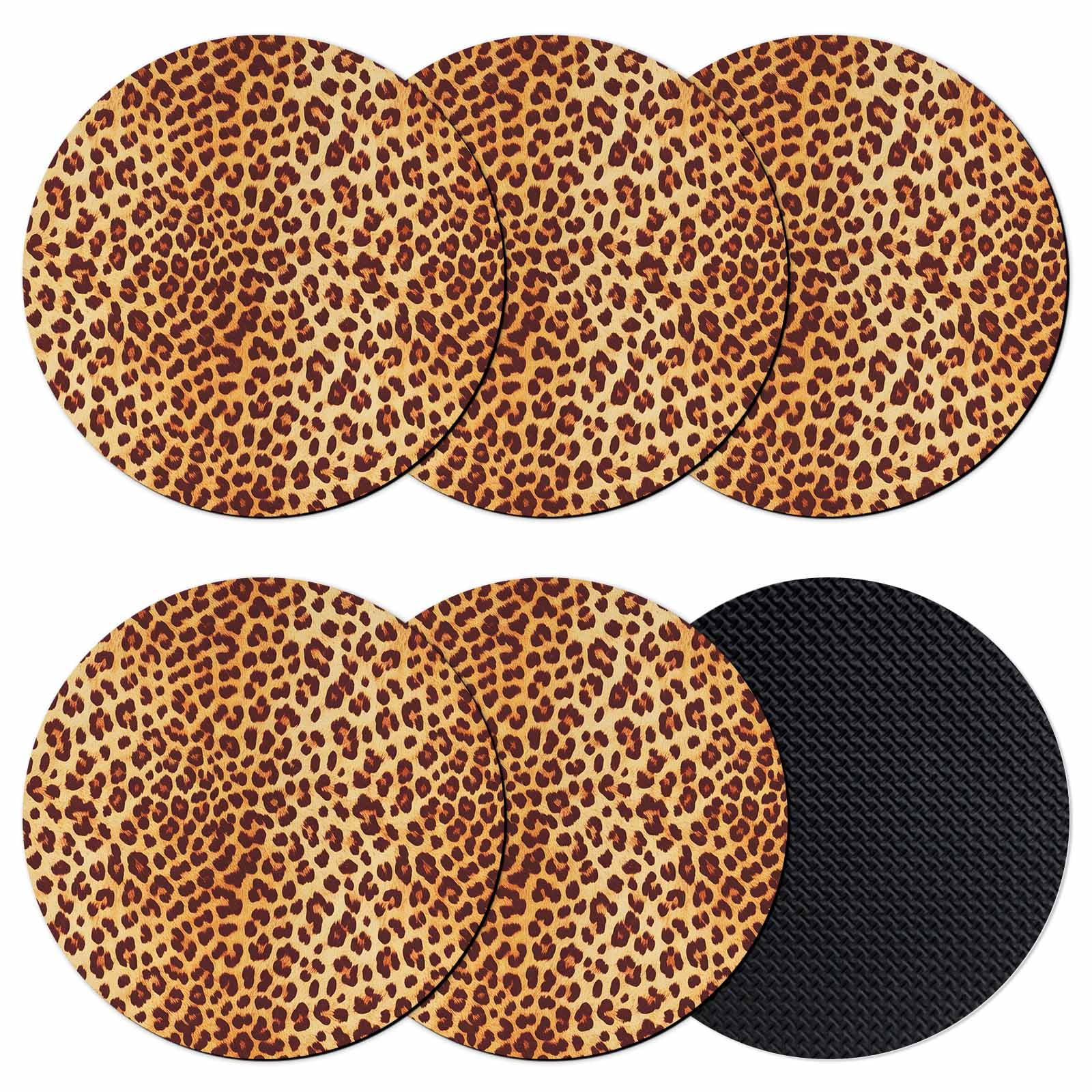 Brown Leopard Print Coasters for Drinks,Absorbent Non Slip Rubber Drink ...