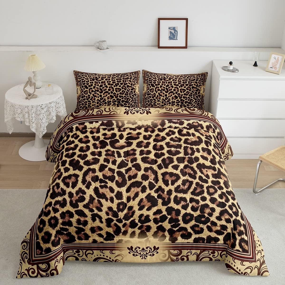 Brown Leopard Print Comforter Set Queen Size,Kids Girls Woman Novelty ...