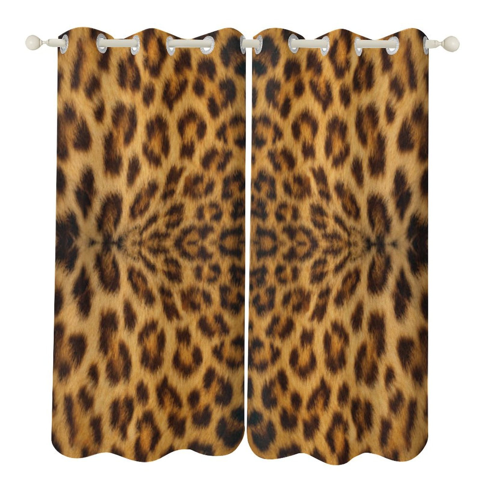 Brown Leopard Print Curtains Watercolor Theme Window Curtains Grommet ...