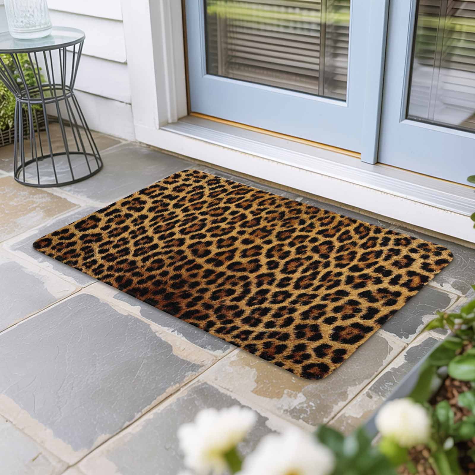 Brown Leopard Print Door Mat Indoor Outdoor,Classic Abstract Animal ...