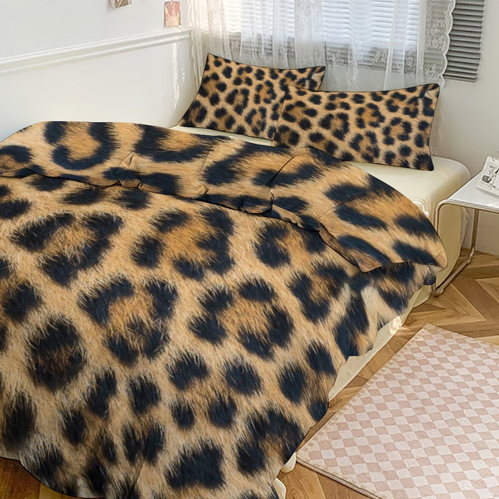 Brown Leopard Print Duvet Cover Set Themed Multicolor Polyester Bedding ...