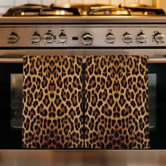 Brown Leopard Print Kitchen Towels Set of 4, Classic Abstract Animal ...