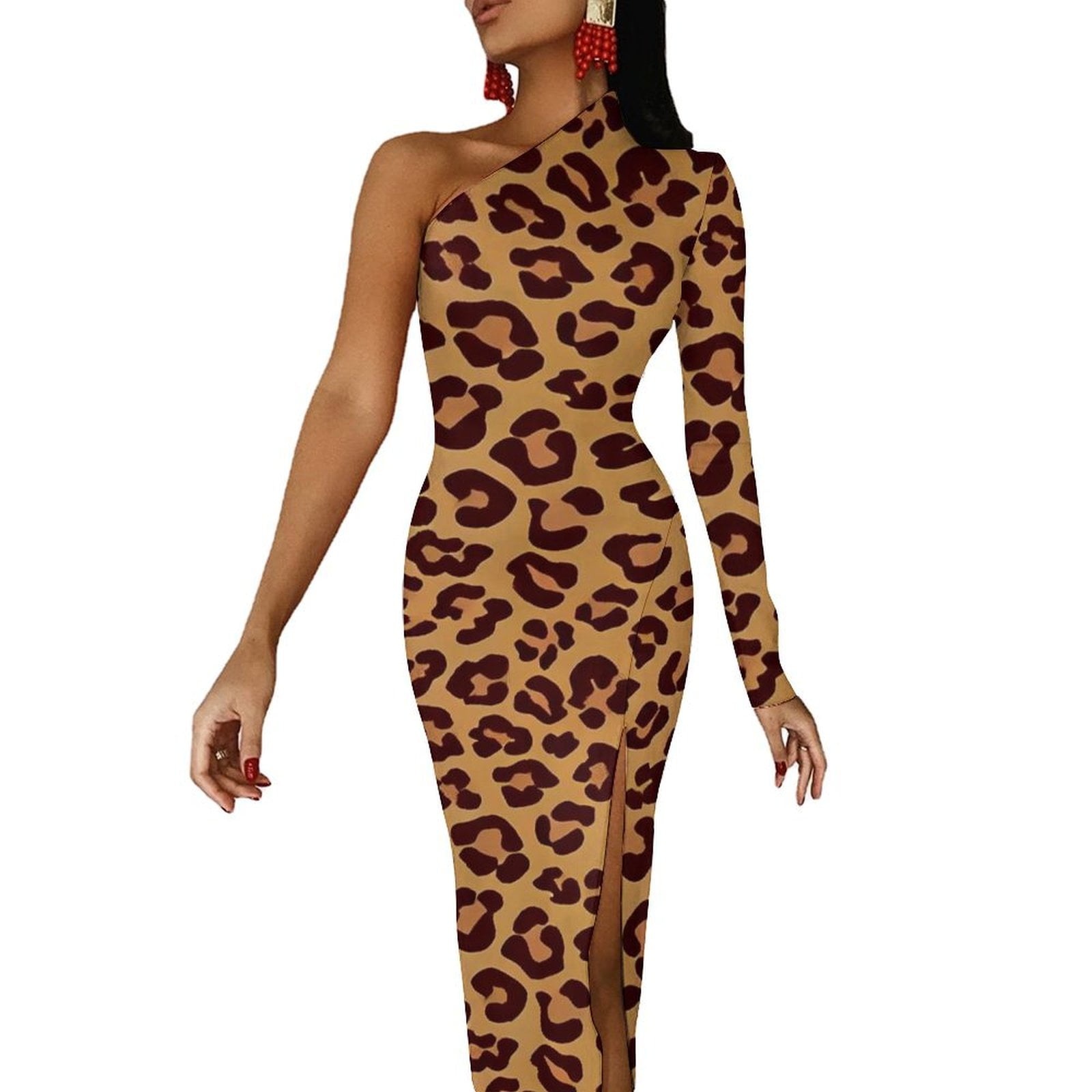 Brown Leopard Print Long Dress Female Animal Aesthetic Maxi Dress ...