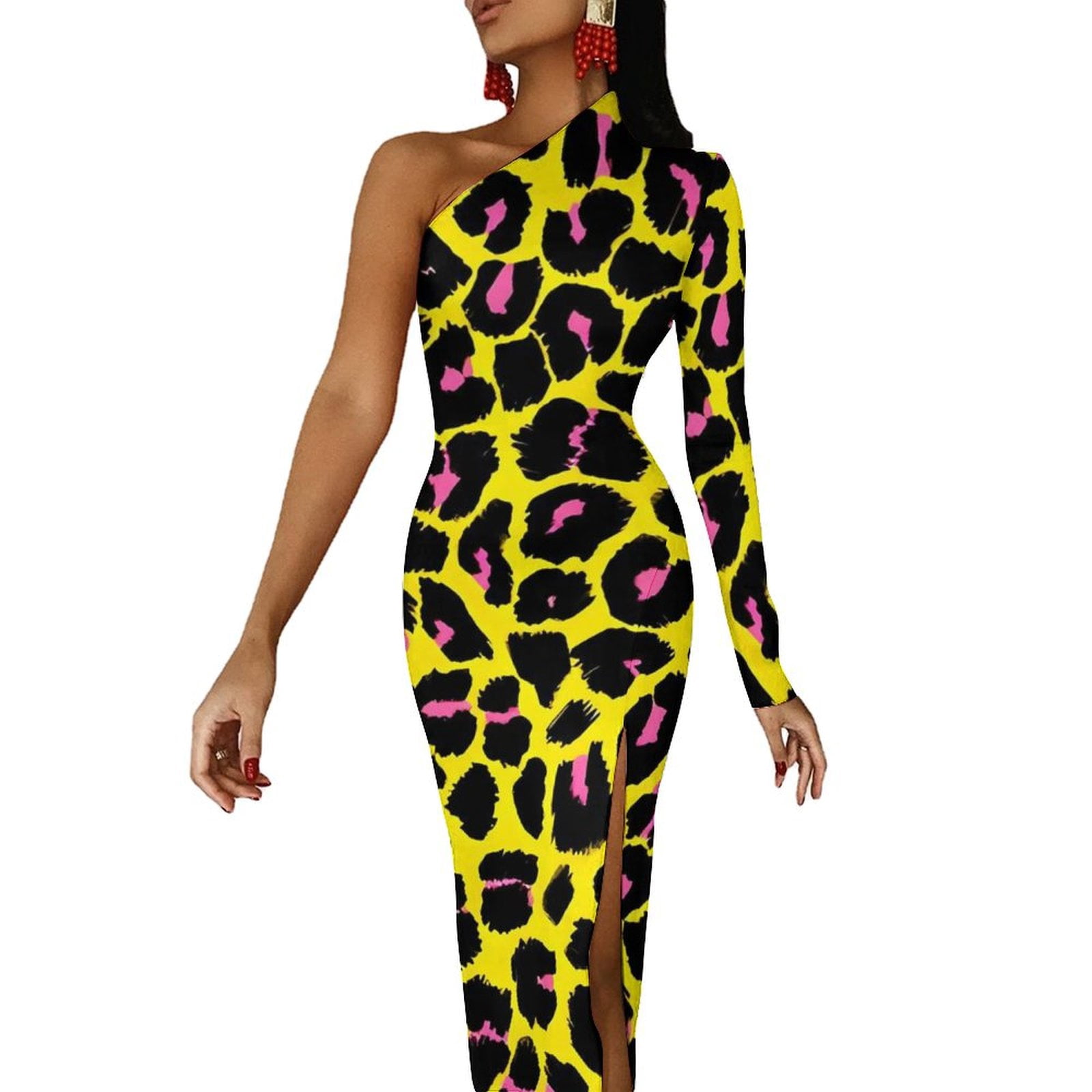 Brown Leopard Print Long Dress Female Animal Aesthetic Maxi Dress ...