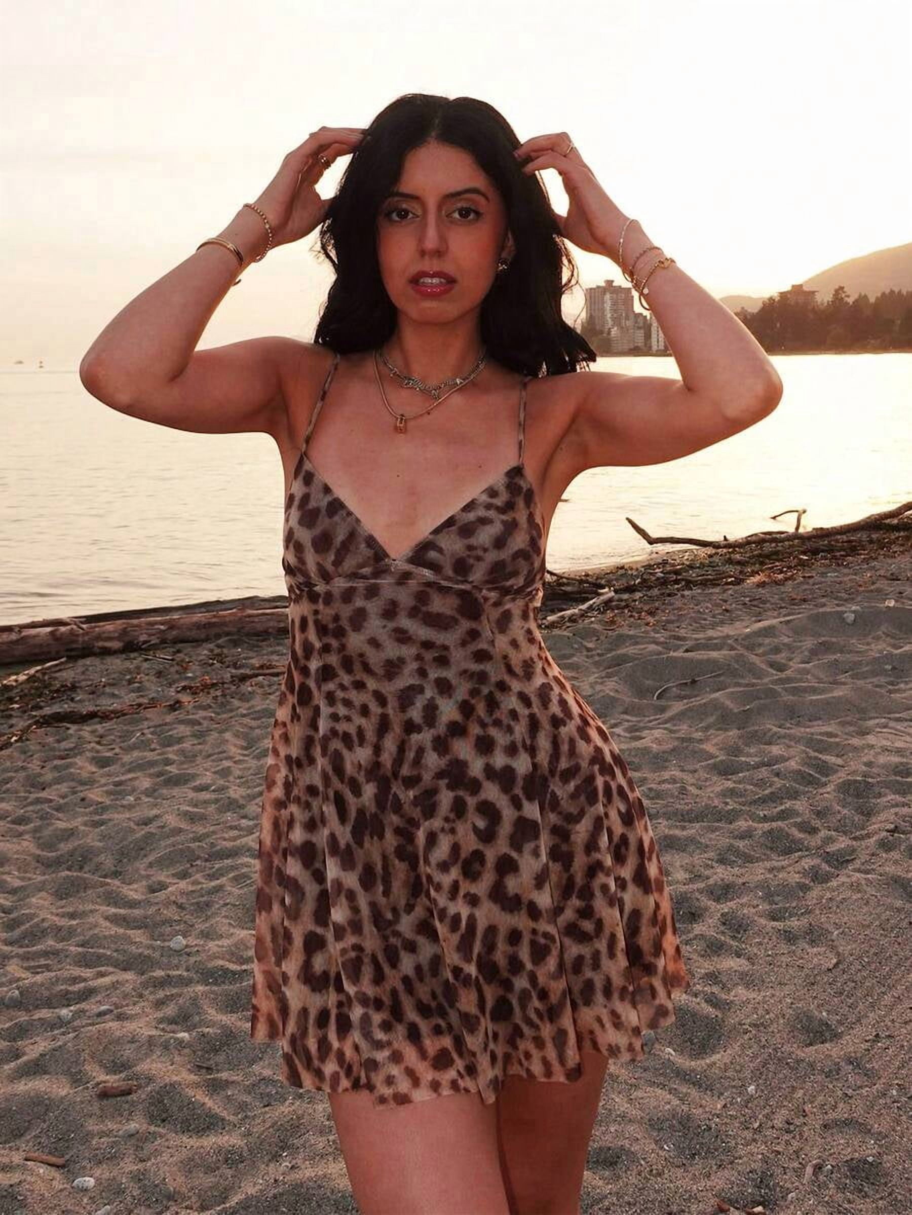 Brown Leopard Print Mini Slip Dress For Beach Vacation Elegant Summer ...