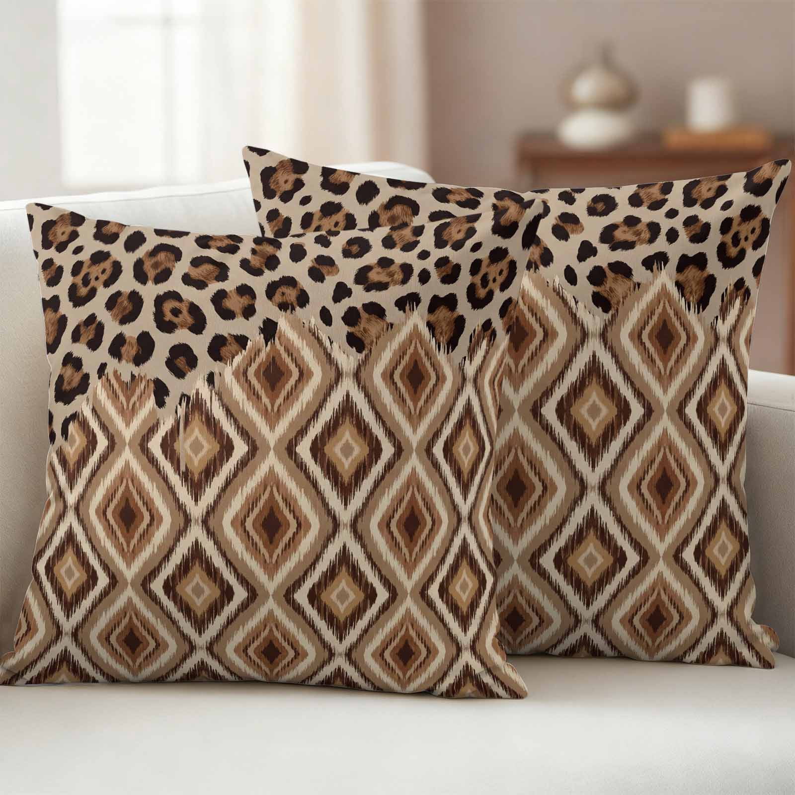 Brown Leopard Print Outdoor Waterproof Throw Pillow Covers 24x24 Set of ...
