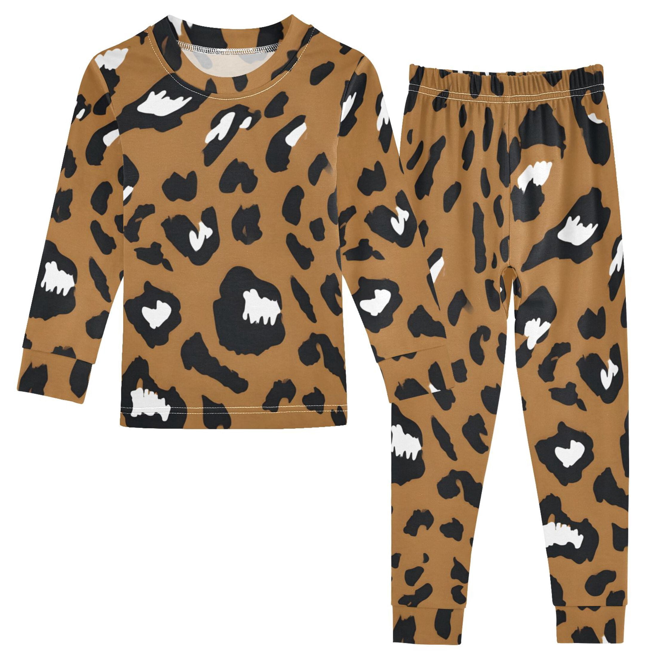 Brown Leopard Print Pattern Cotton Pajamas 2 Piece Set Sleepwear Soft ...