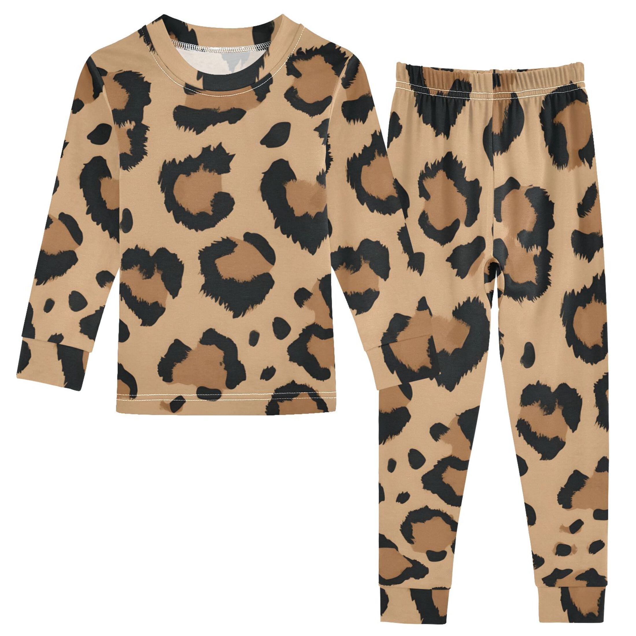 Brown Leopard Print Pattern Cotton Pajamas 2 Piece Set Sleepwear Soft ...