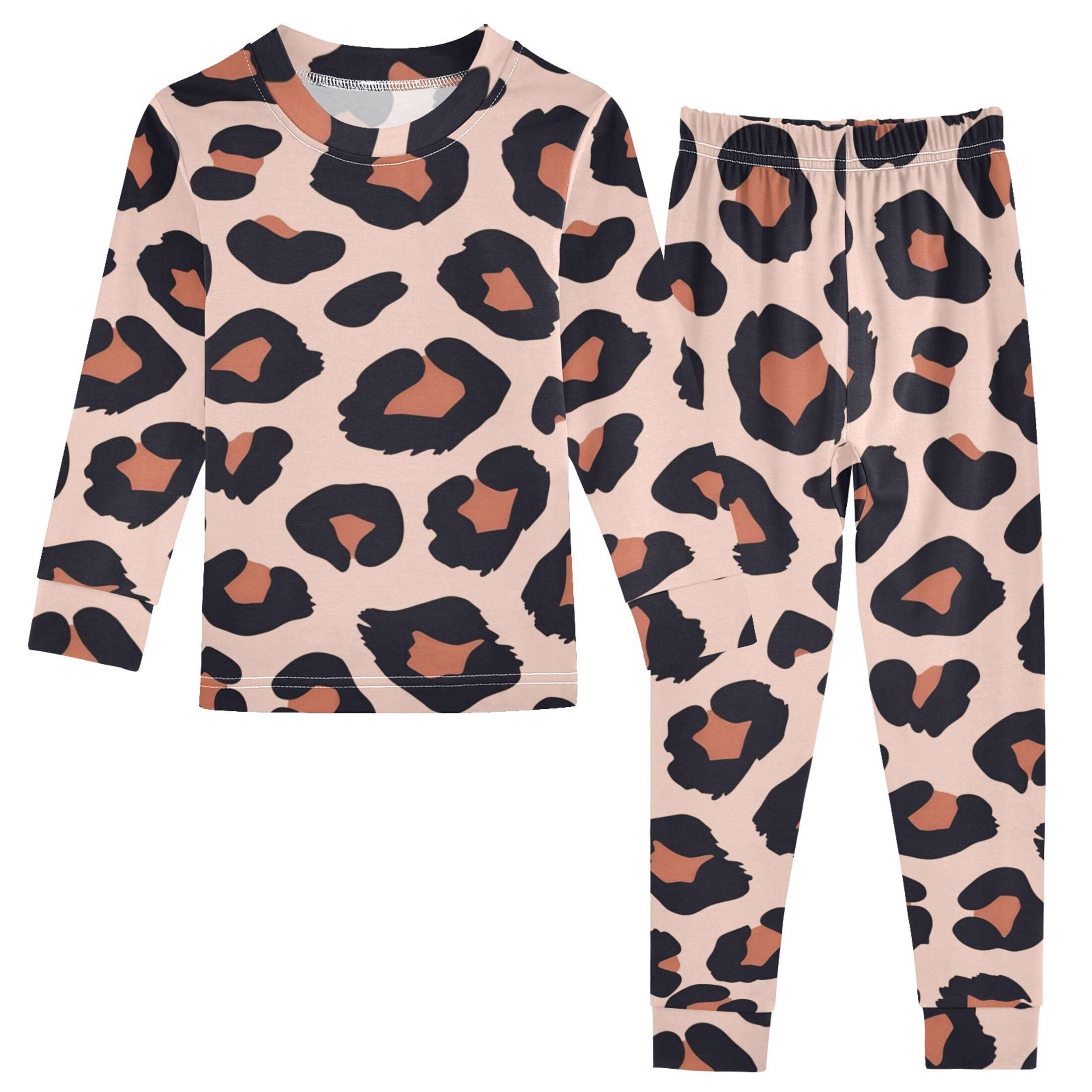 Brown Leopard Print Pattern Cotton Pajamas 2 Piece Set Sleepwear Soft ...