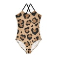 Brown Leopard Print Pattern Girls' One-Piece Swimwear 3T-10T Soft ...
