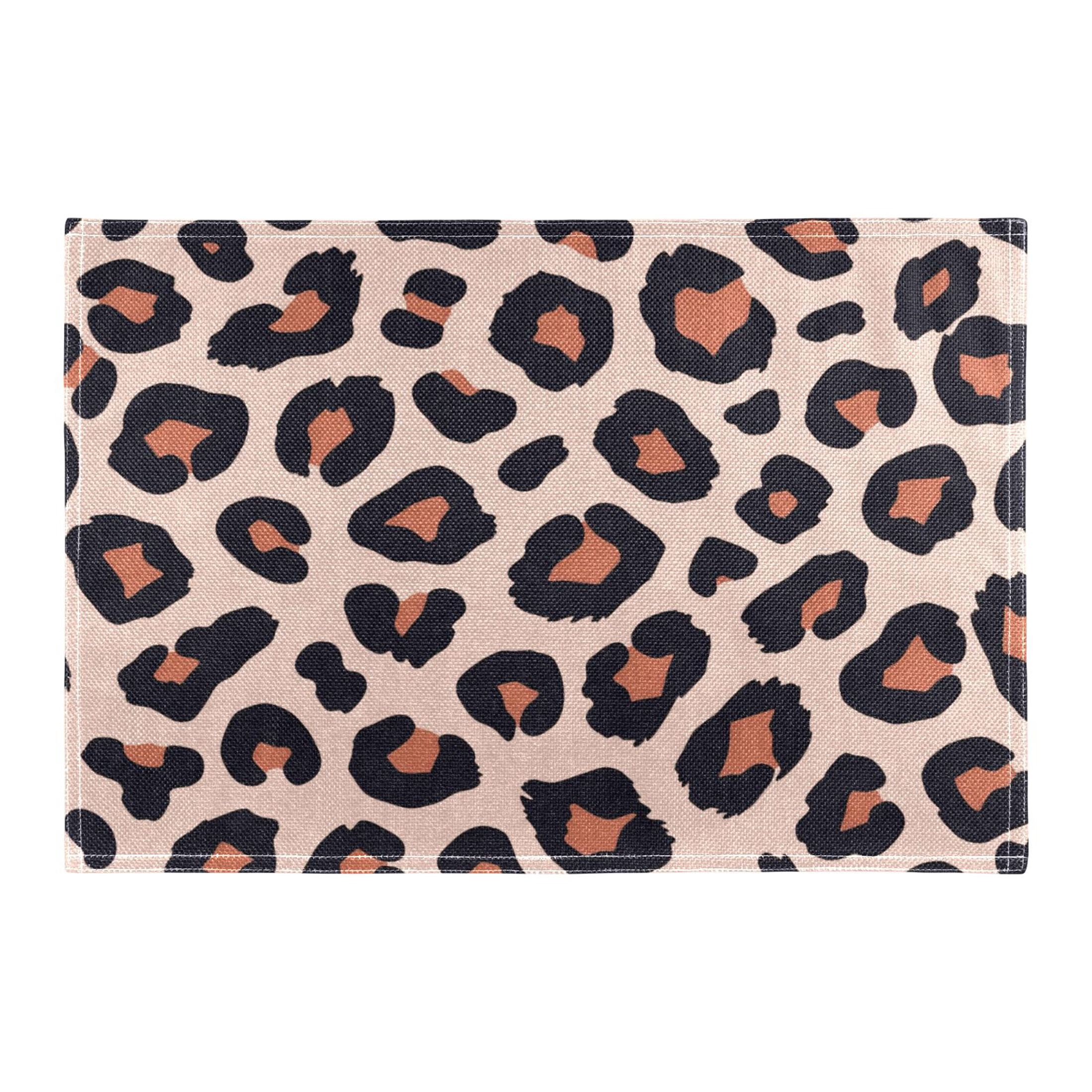 Brown Leopard Print Pattern Placemat 18x12in Reversible Rustic Linen ...