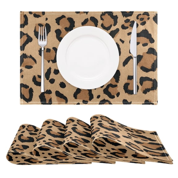 Brown Leopard Print Pattern Placemats Set of 4 18x12in Reversible ...