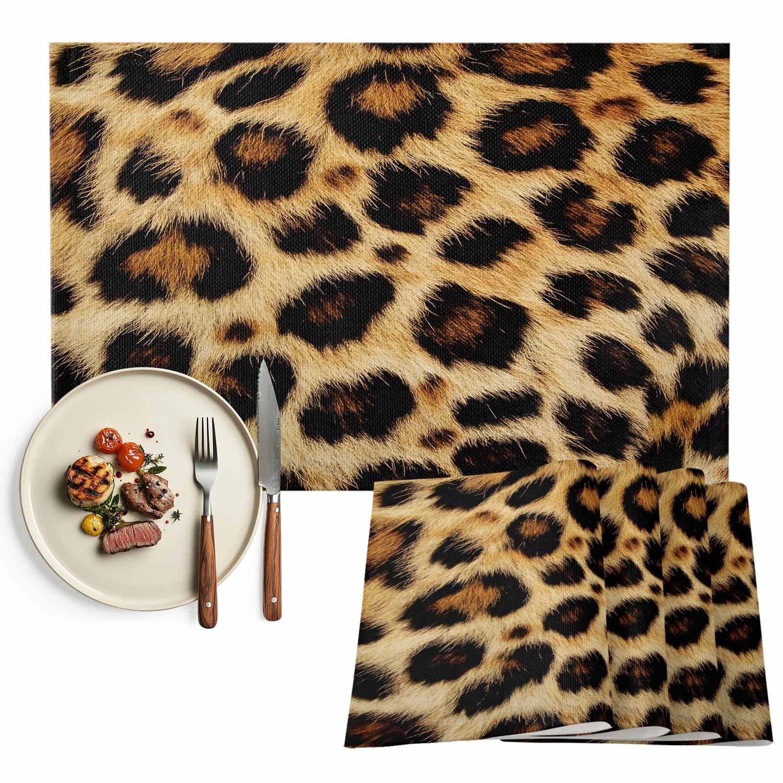Brown Leopard Print Placemats Set of 2, Vintage Leopard Pattern Table ...