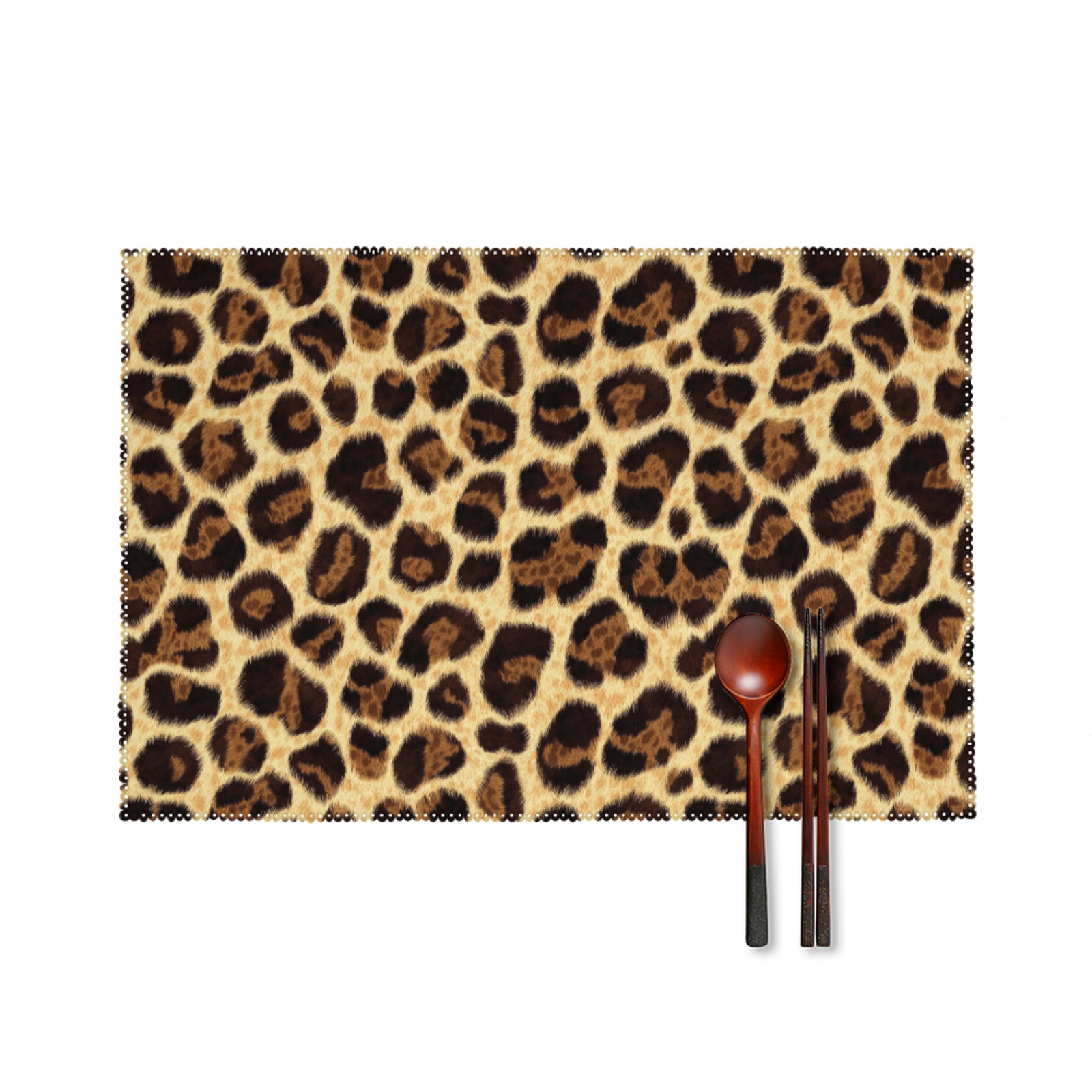 Brown Leopard Print Placemats Set of 4, Heat-Resistant Animal Print ...