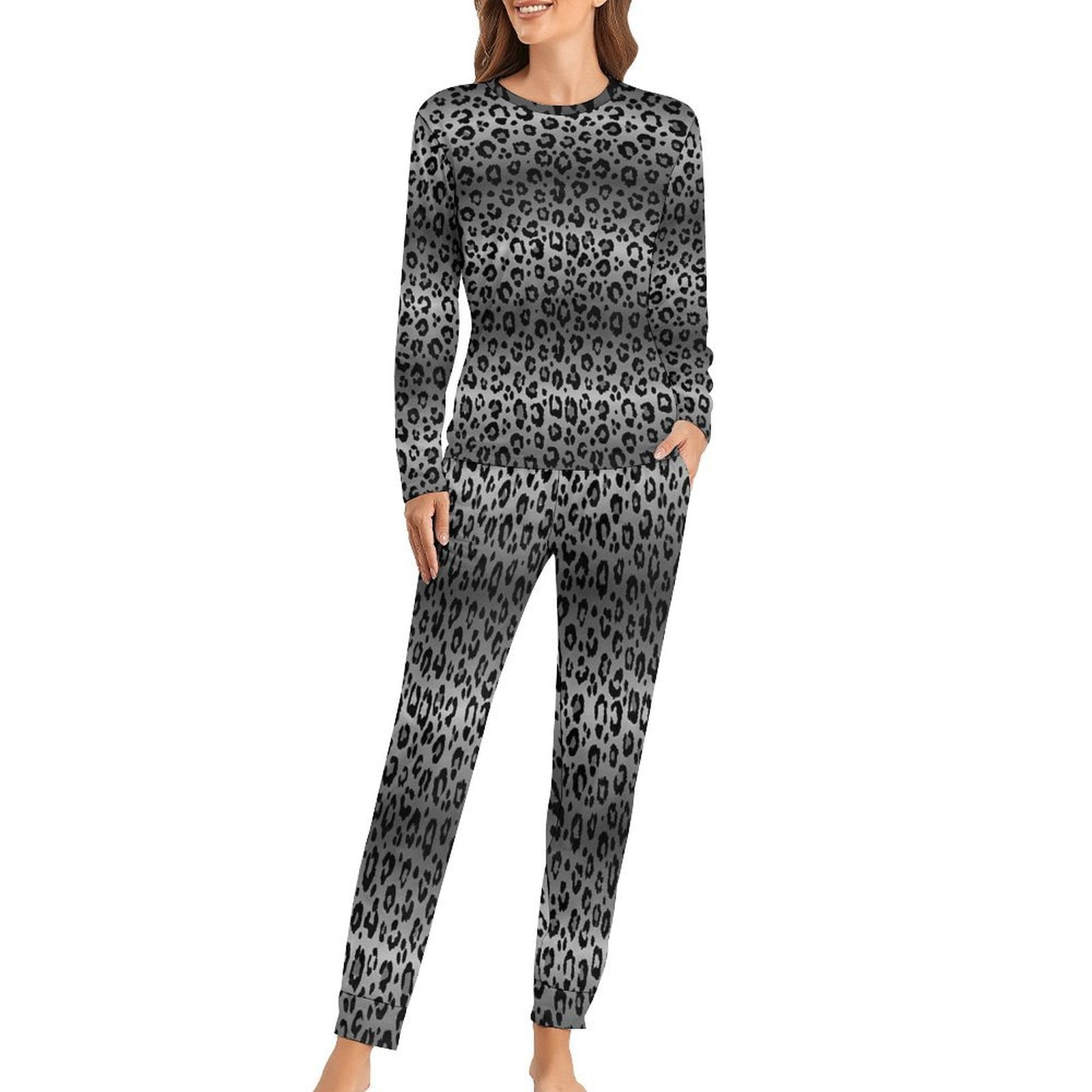 Brown Leopard Print Printed Pajama Set for Couples, Women, Men, Long ...