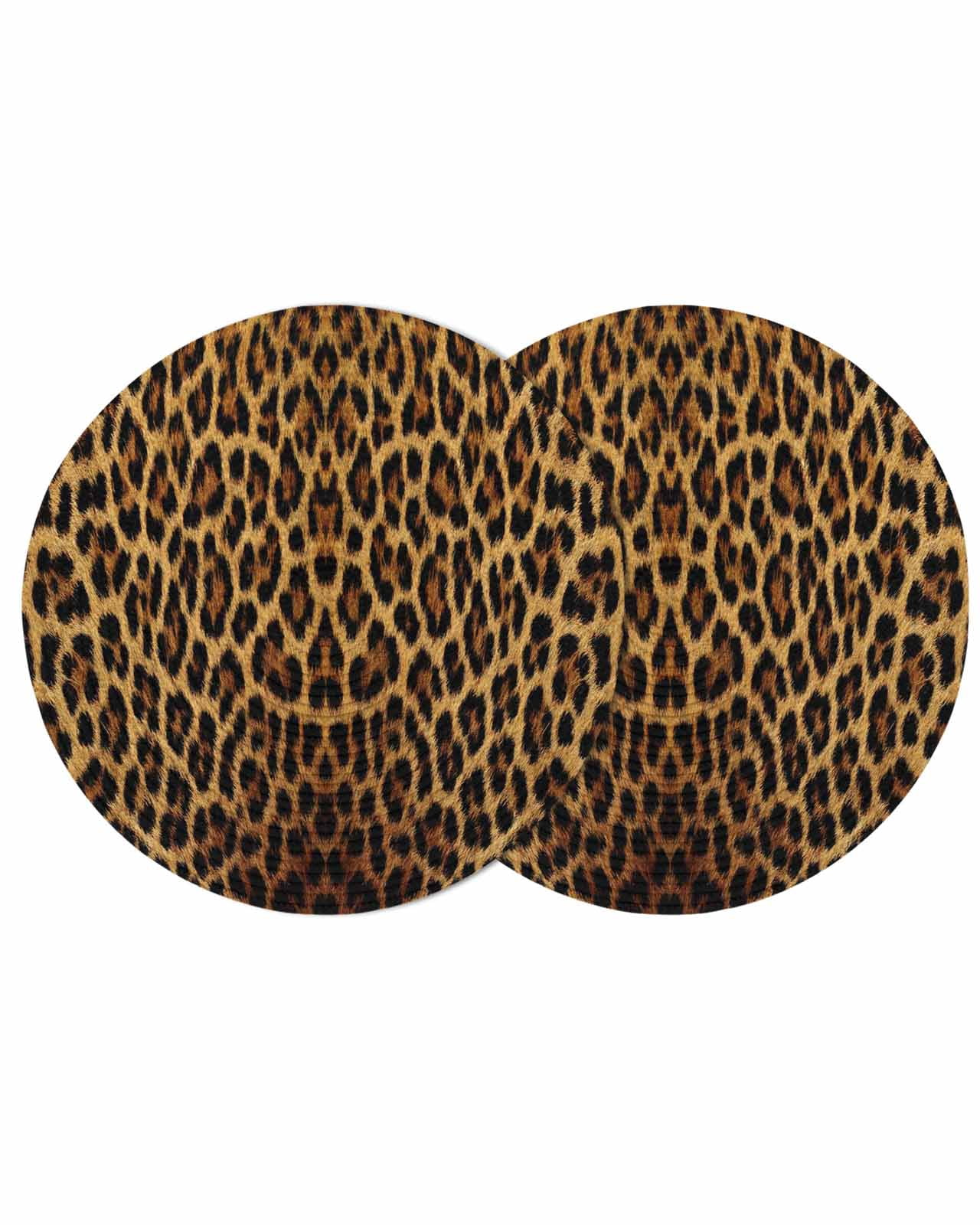 Brown Leopard Print Round 15 Inch Placemats Set of 2, Classic Abstract ...