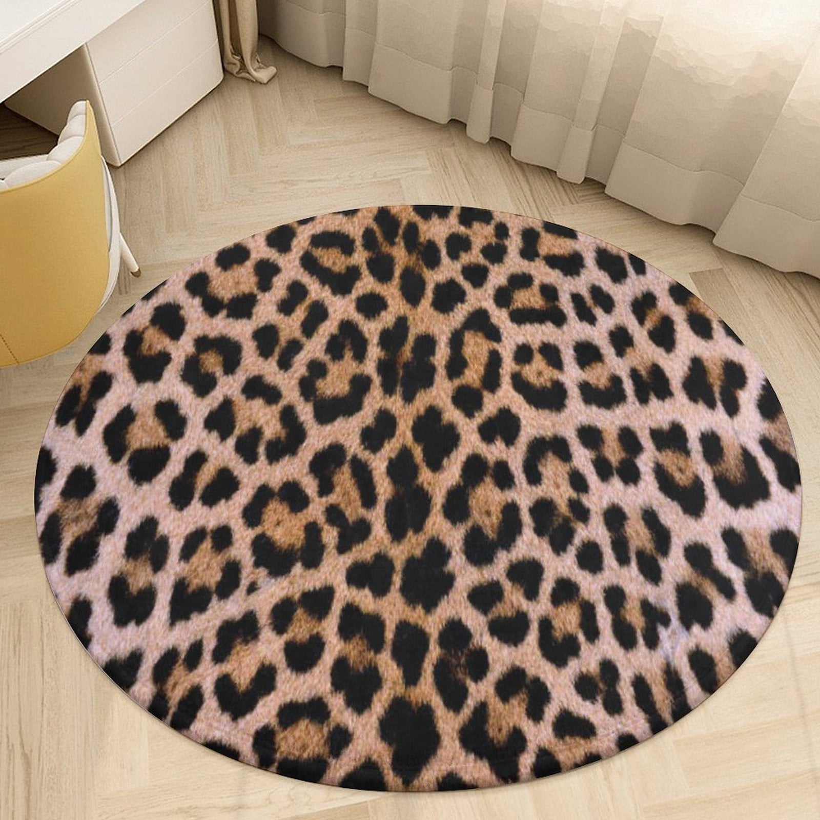 Brown Leopard Print Round Area Rugs for Bedroom Living Room, 4FT Soft ...