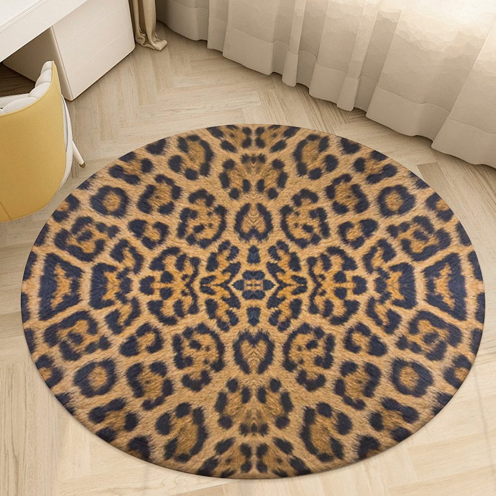 Brown Leopard Print Round Area Rugs for Bedroom Living Room, 6FT Soft ...
