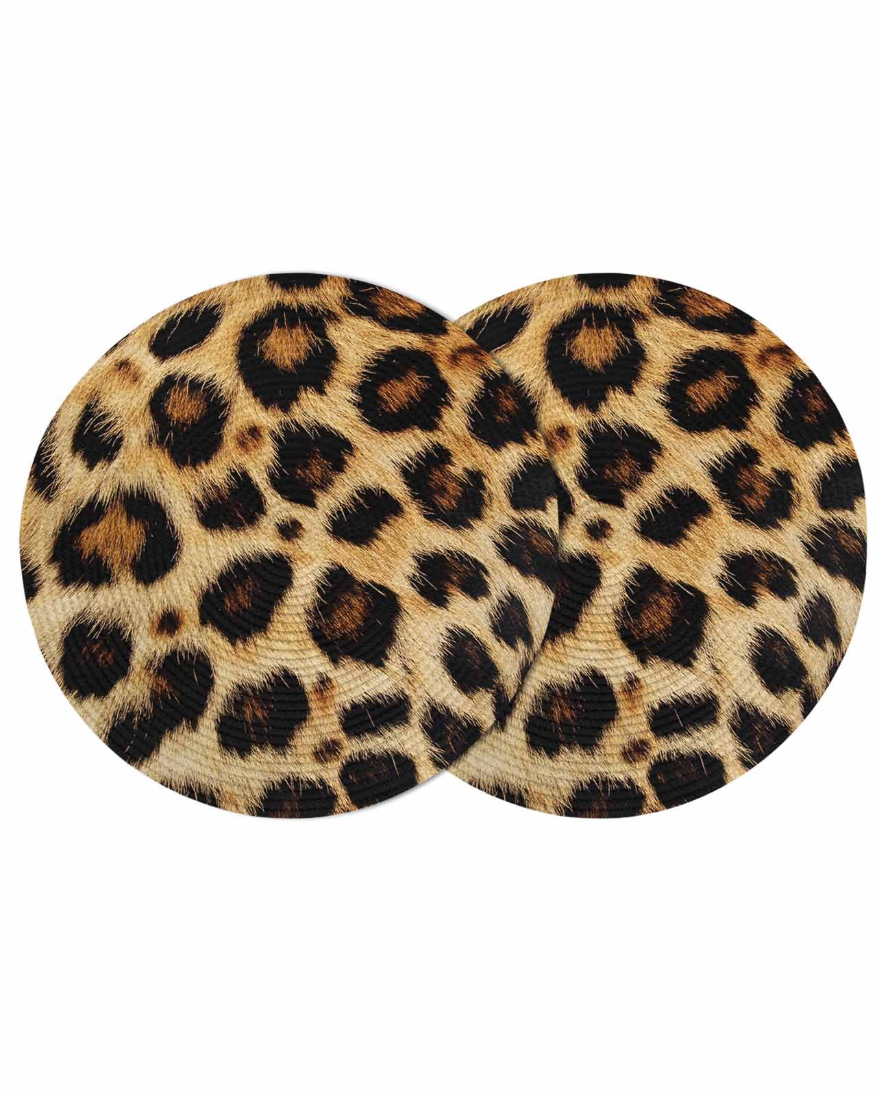 Brown Leopard Print Round Table Placemats set of 2, Vintage Leopard ...