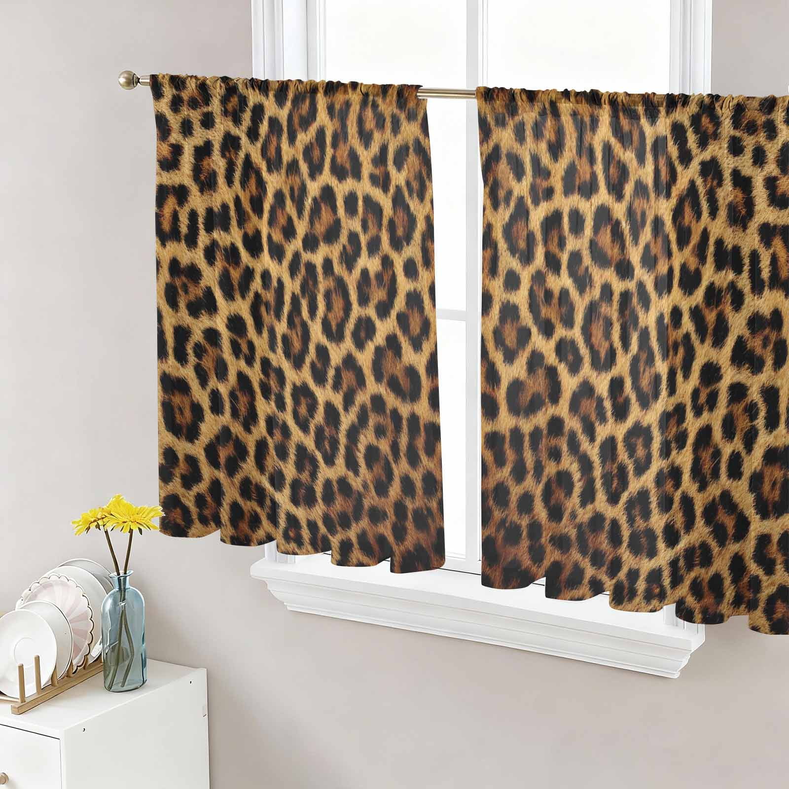 Brown Leopard Print Semi Sheer Curtains 45 Inch Length 2 Panels Set ...