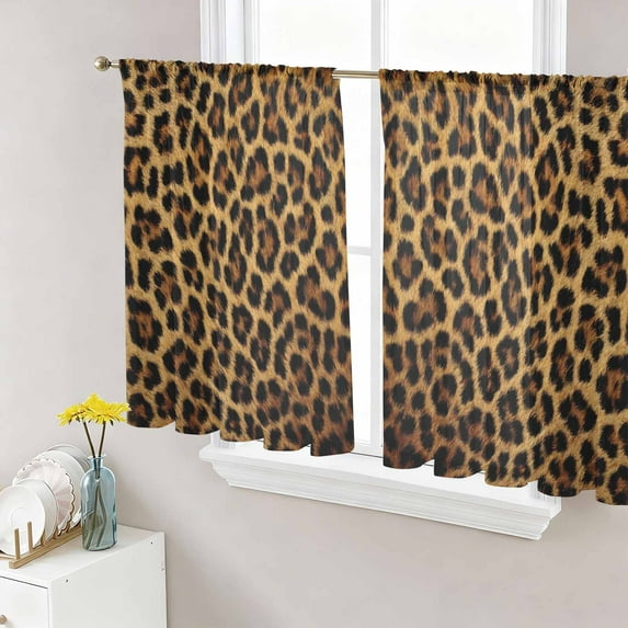 Brown Leopard Print Semi Sheer Curtains 45 Inch Length 2 Panels Set ...