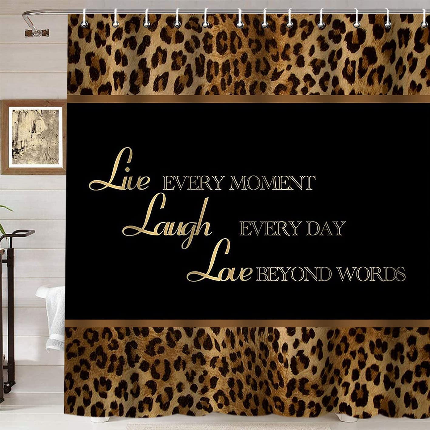 Brown Leopard Print Shower Curtain, Live Laugh Love Positive Quotes ...