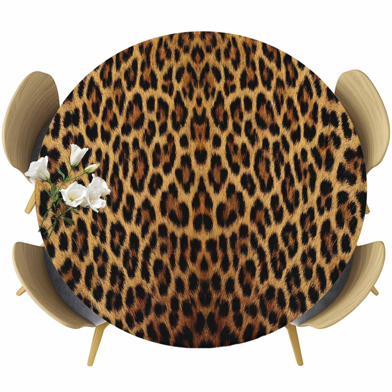 Brown Leopard Print Table Cloth, Round Fitted Tablecloths with Elastic ...