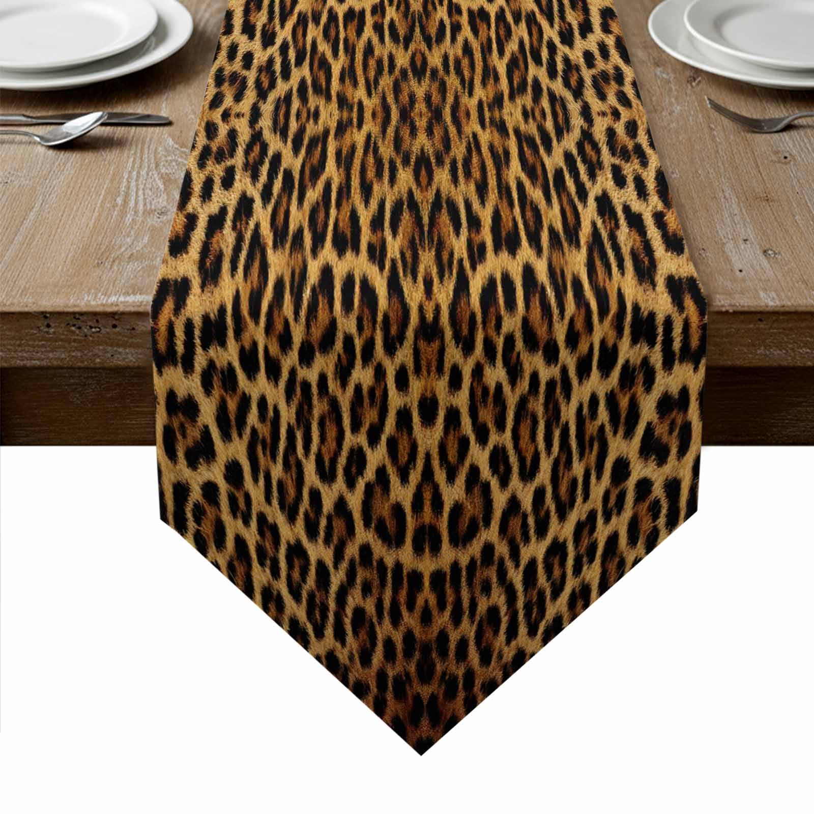 Brown Leopard Print Table Runner Linen Burlap Table Runner 36 Inches ...