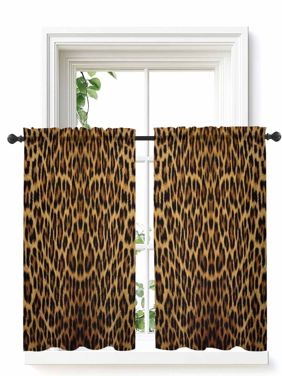 Brown Leopard Print Tier Curtains 45 Inch Length,Sheer Curtains for ...