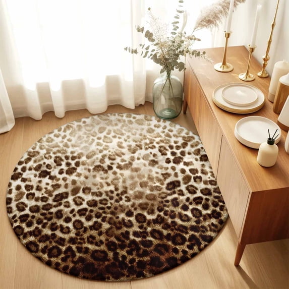 Brown Leopard Print Vintage Round Area Rug 3ft,Living Room Rug Non-Slip ...