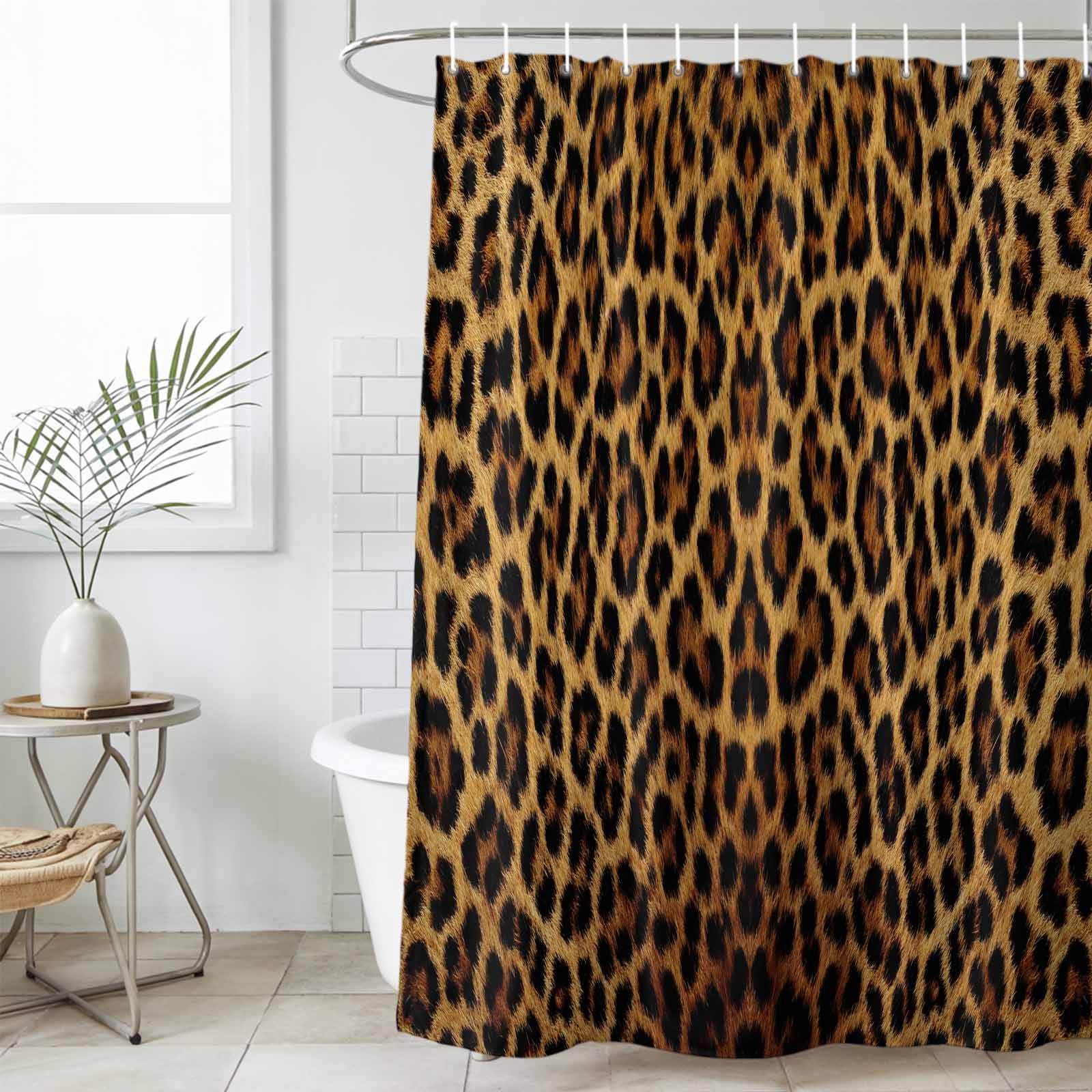 Brown Leopard Print Waterproof Fabric Shower Curtain,Classic Abstract ...