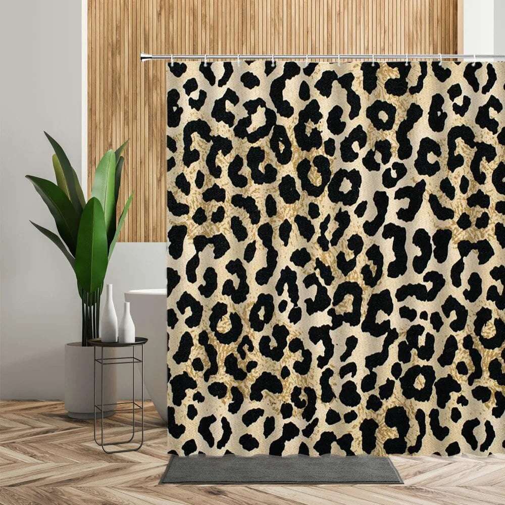 Brown Leopard Printed Shower Curtain Bathroom Curtains Waterproof ...