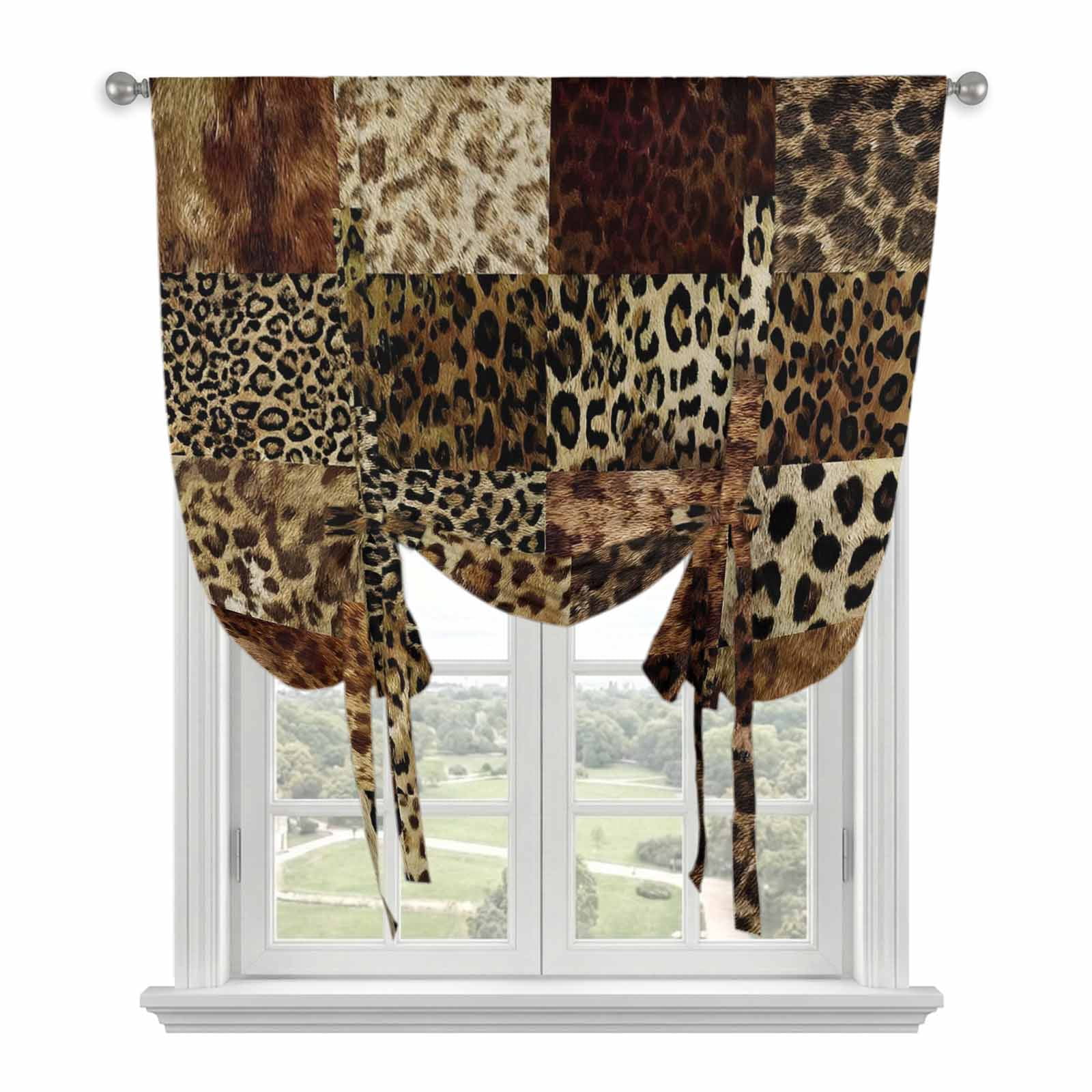 Brown Leopard Tie Up Curtains for Window, Thermal Insulated Balloon ...