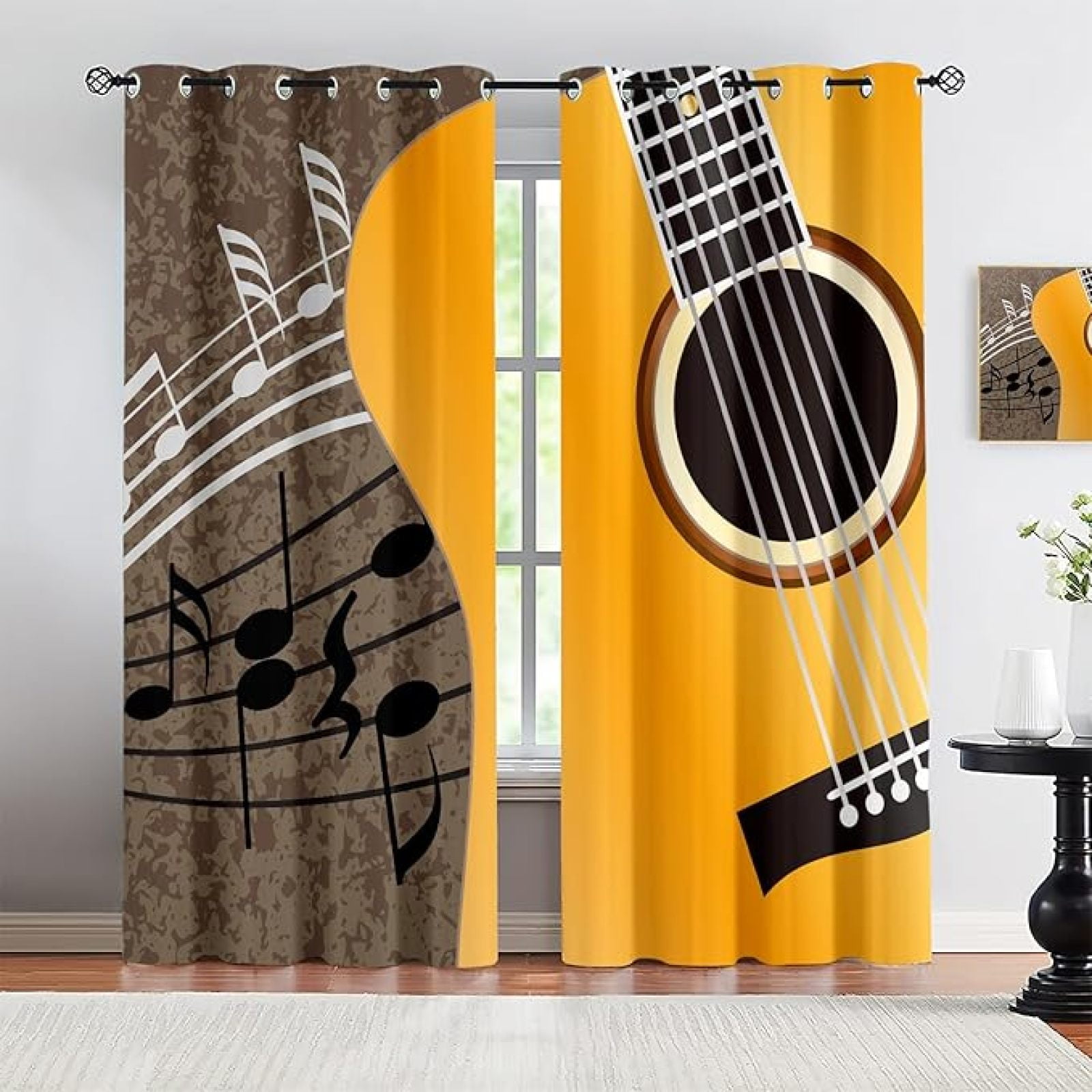 Brown Leopard Yellow Color Block Blackout Curtains For Bedroom ...