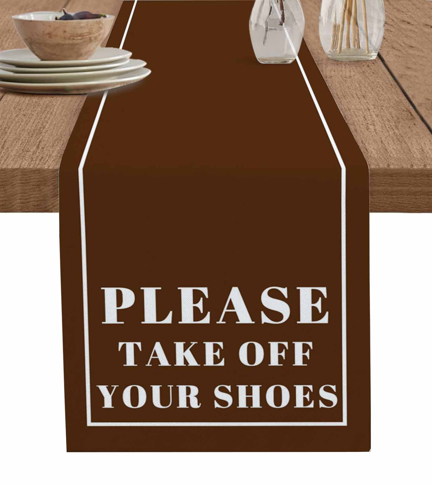 Brown Letter Table Runner 72 Inches, Modern Minimalist White Text ...