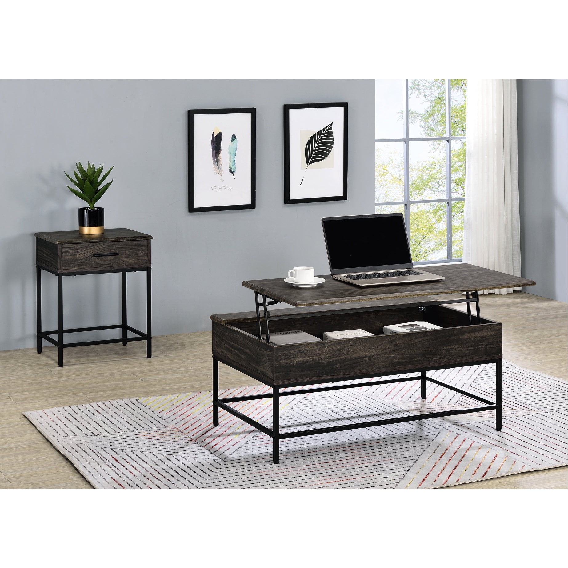 Brown Lift Top Coffee and End Table Ensemble | Great for Home Lounging ...