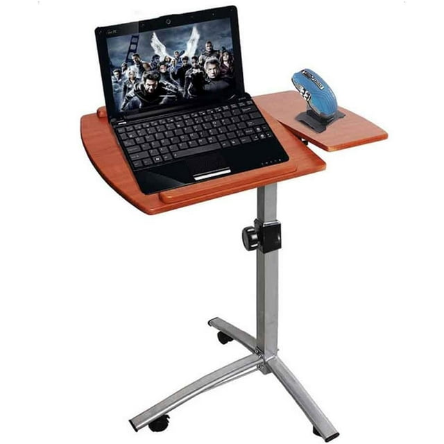 Brown Lifting Computer Desk Mobile Standing Laptop Sit or Stand on 3 ...