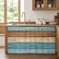 Brown Light Blue Wood Grain Cabinet Curtains 28" W x 51" L Striped Farm ...