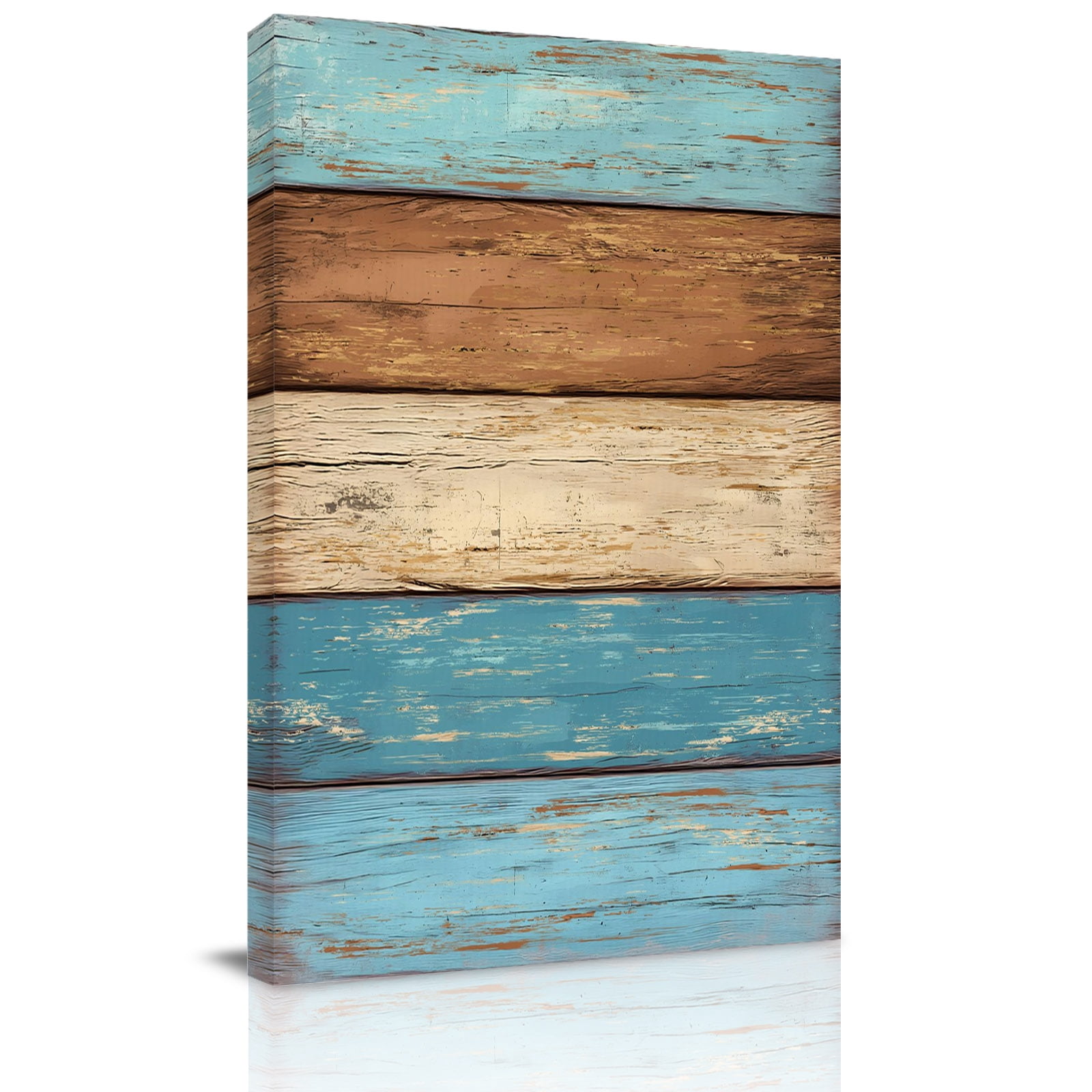 Brown Light Blue Wood Grain Canvas Wall Art for Living Room, Striped ...