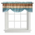 Brown Light Blue Wood Grain Tie Up Valance Curtains Striped Farm ...