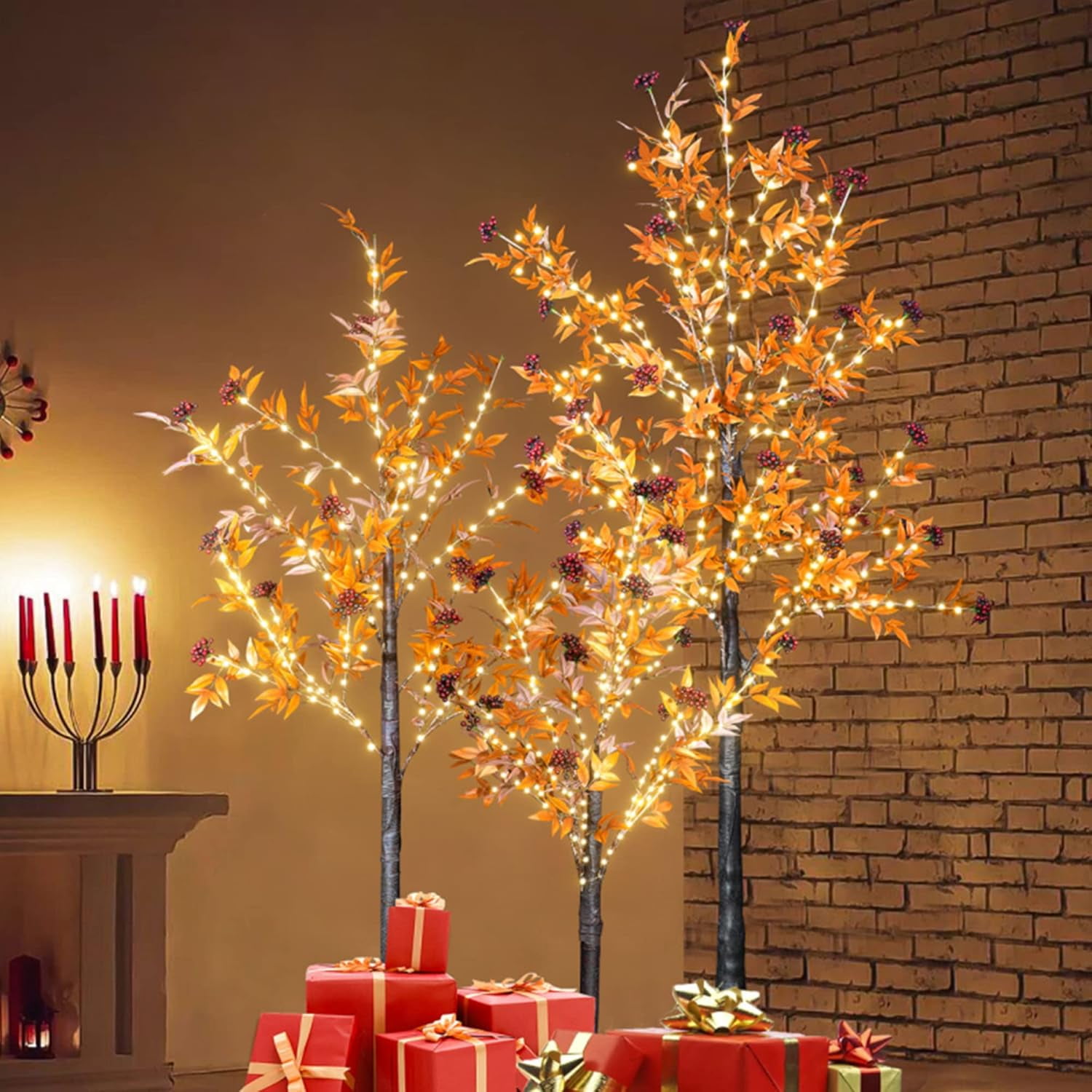 Brown Lighted Birch Tree Set of 3, Christmas Decorations Birch Tree ...