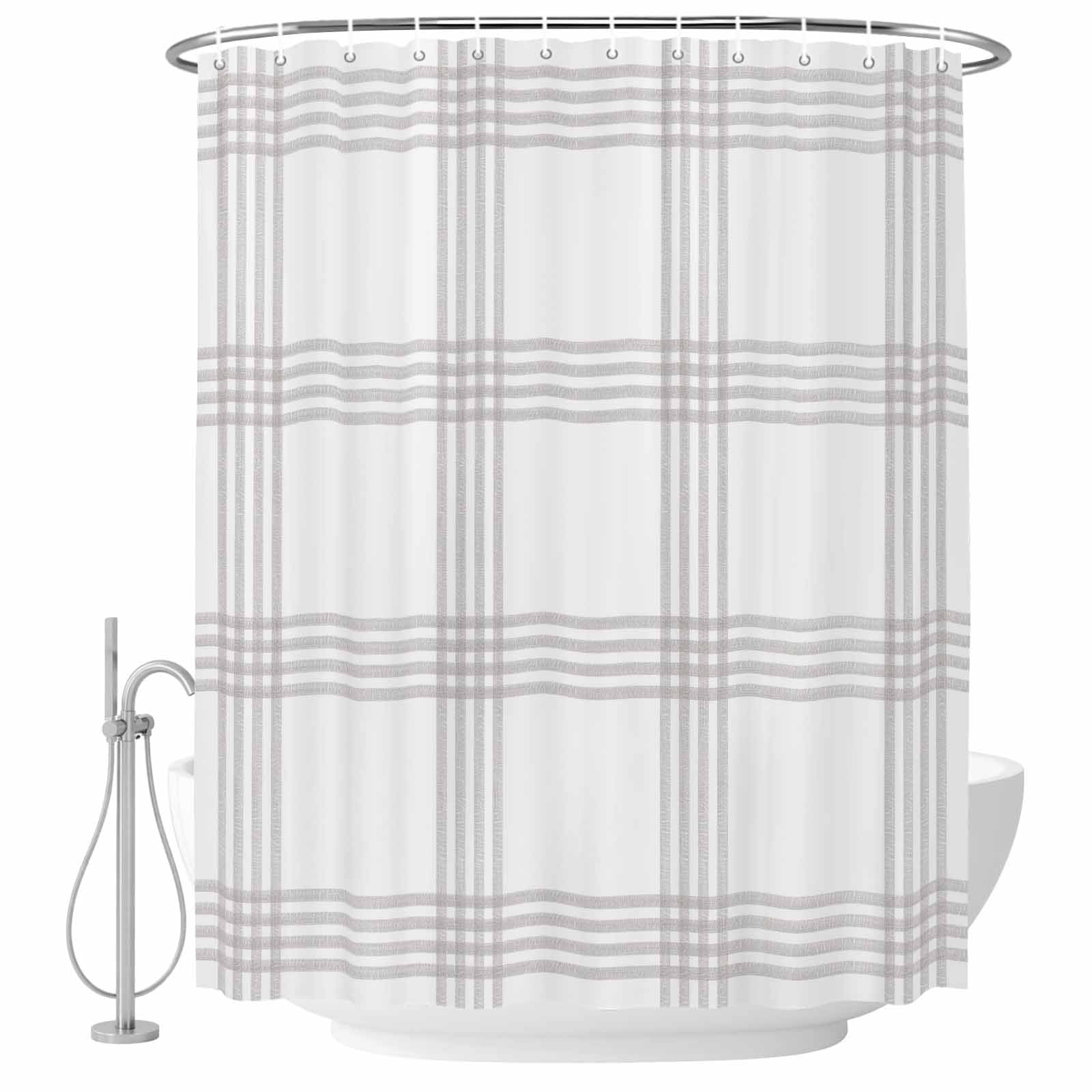 Brown Line Plaid Shower Curtain for Bathroom, Vintage Boho Checkered ...