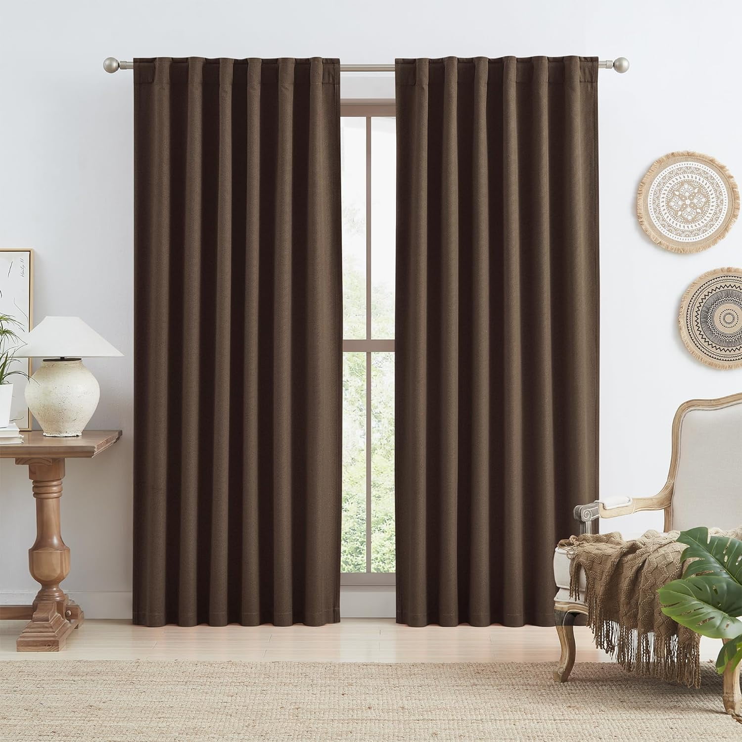 Brown Linen Blackout Curtains 84 Inch Long for Bedroom Living Room, 100 ...