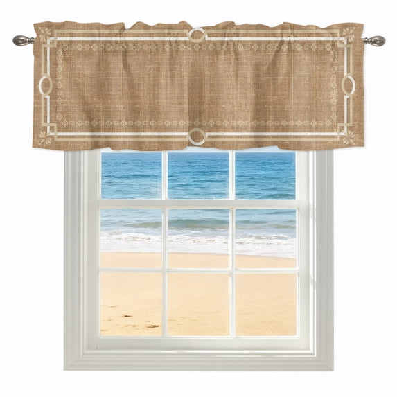 Brown Linen Border Valances for Windows, Rod Pocket Kitchen Valance ...