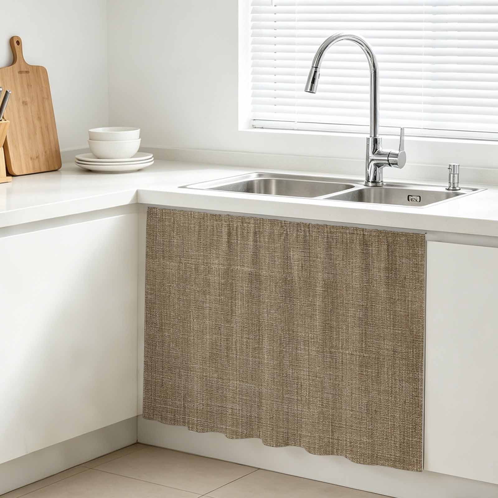 Brown Linen Cabinet Curtain, Farmhouse Pure Color Country Vintage Sink ...