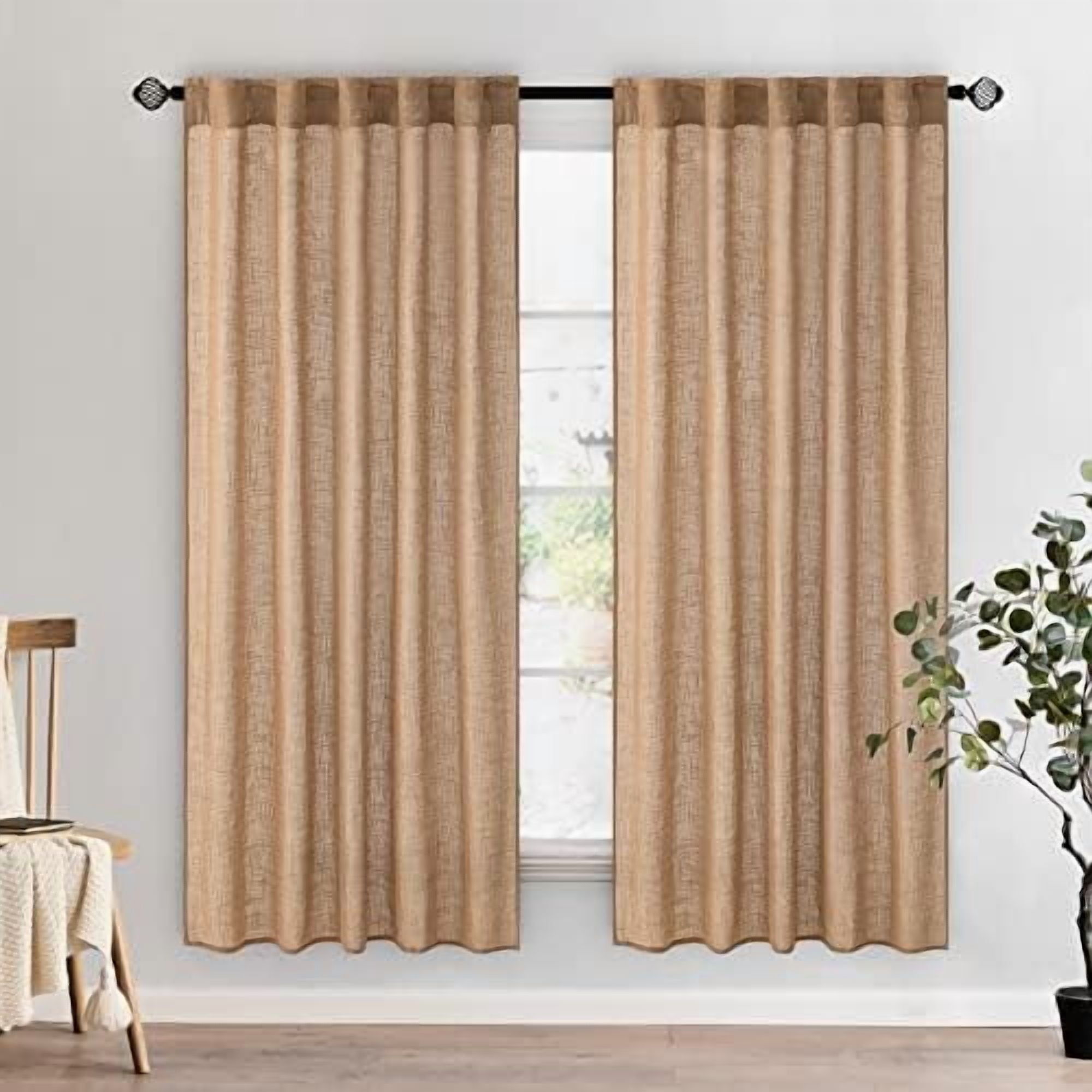 Brown Linen Curtains 72 Inch Length for Bedroom Living Room, Soft Thick ...