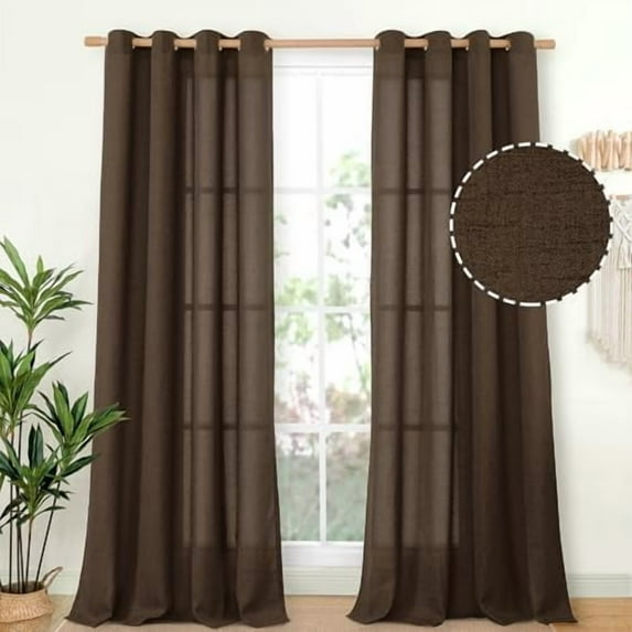 Brown Linen Curtains 90 Inches Length for Living Room,Chocolate Semi ...