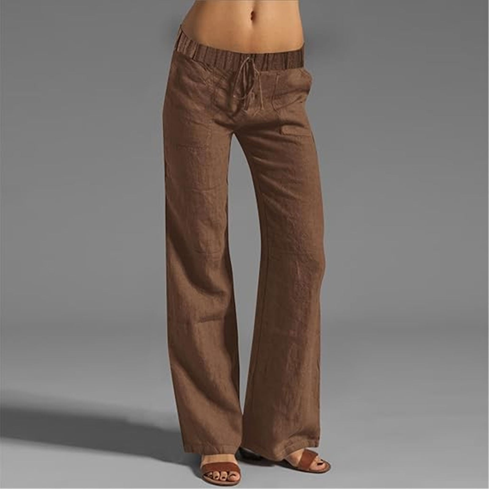 Brown Linen Pants Women Linen Pants Women Casual Straight Leg Elastic ...